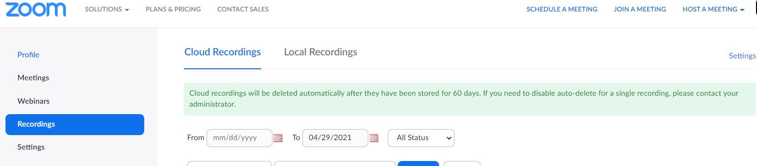 Zoom Recording - Downloading Cloud Recordings