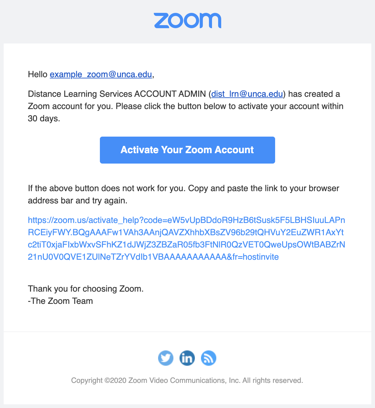 Activate your shared departmental Zoom account