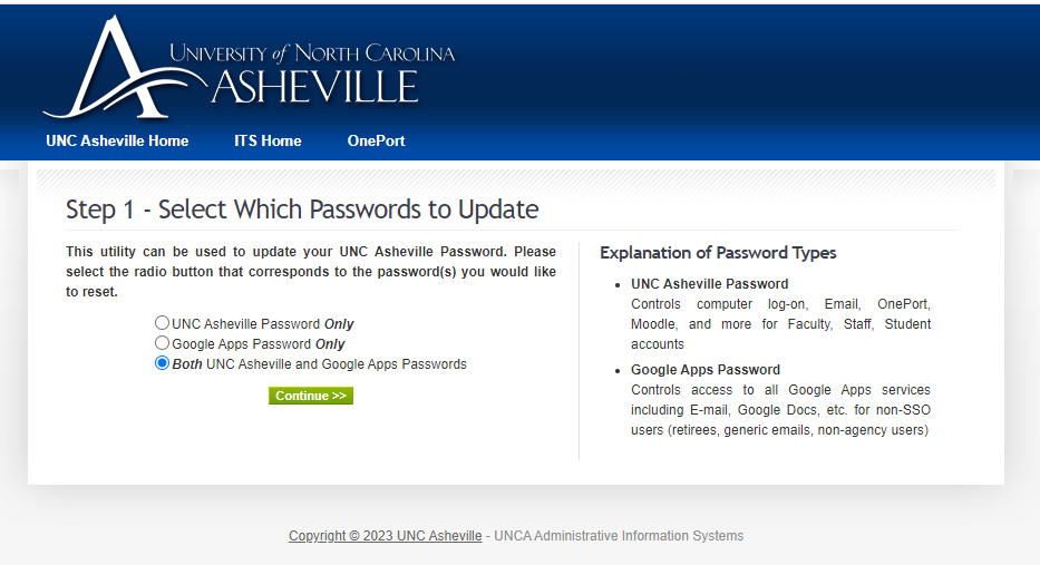 Newly Admitted Student Password Creation