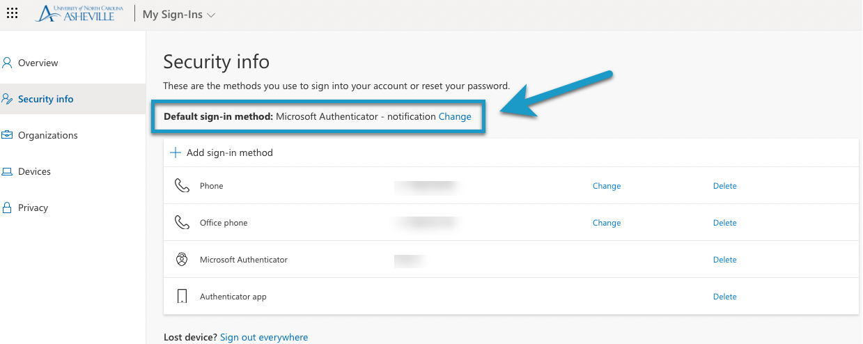 Change default Azure MFA method