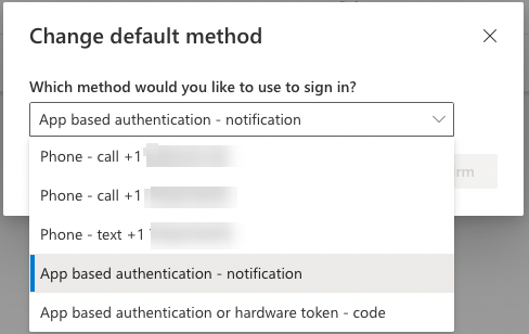 Change default Azure MFA method